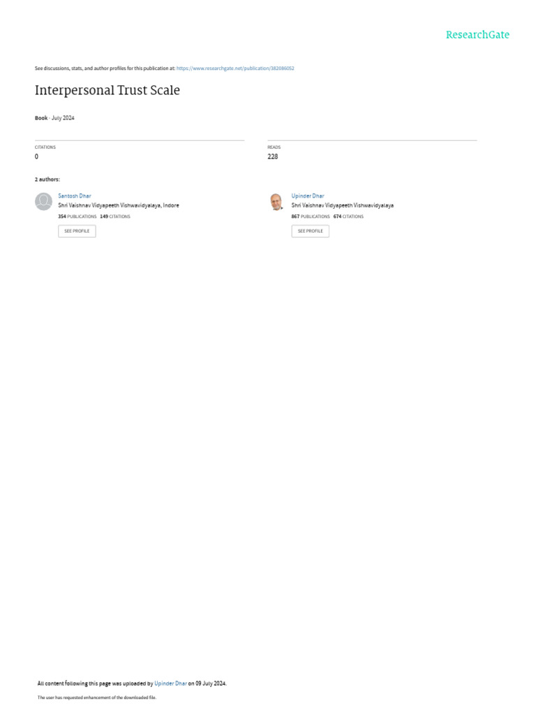 02 Consumable Booklet Interpersonal Trust Scale | PDF | Career & Growth ...