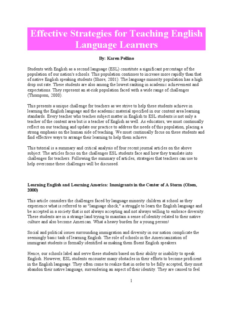 Strategies for Teaching ESL Students | PDF | English As A Second Or ...