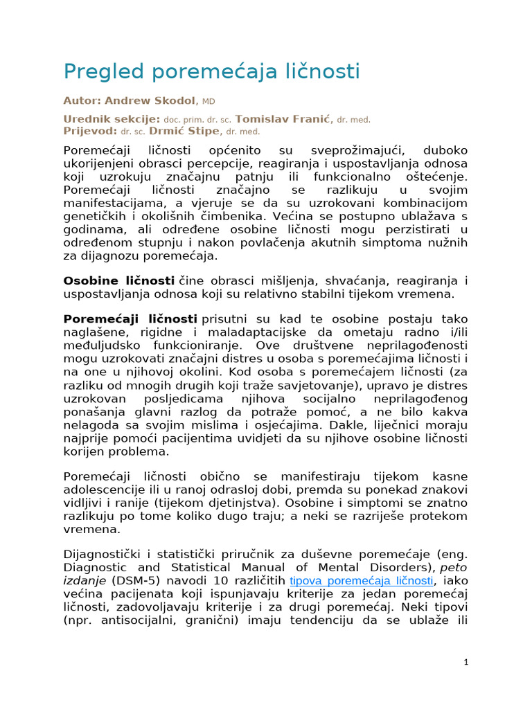 Poremećaji Ličnosti Suvremena Podjela | PDF