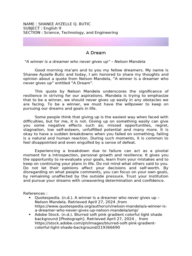 A Dream | PDF | Science & Mathematics