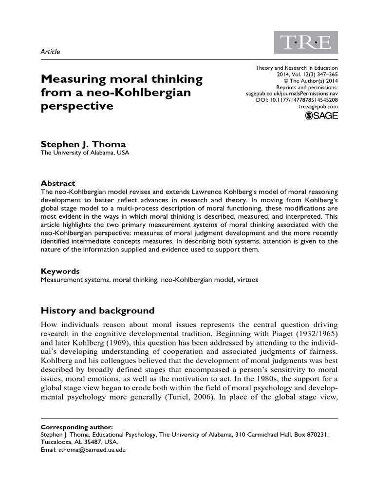 2014 Measuring Moral Thinking From A Neo-Kohlbergian Perspective | PDF ...