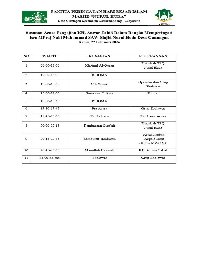 Susunan Acara Pengajian | PDF