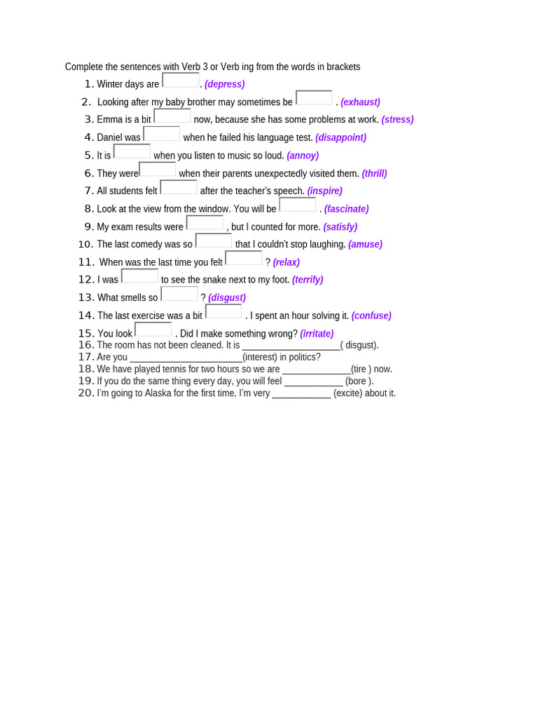 Verb Forms Exercise: Complete the Sentences | PDF | Language Arts & Discipline