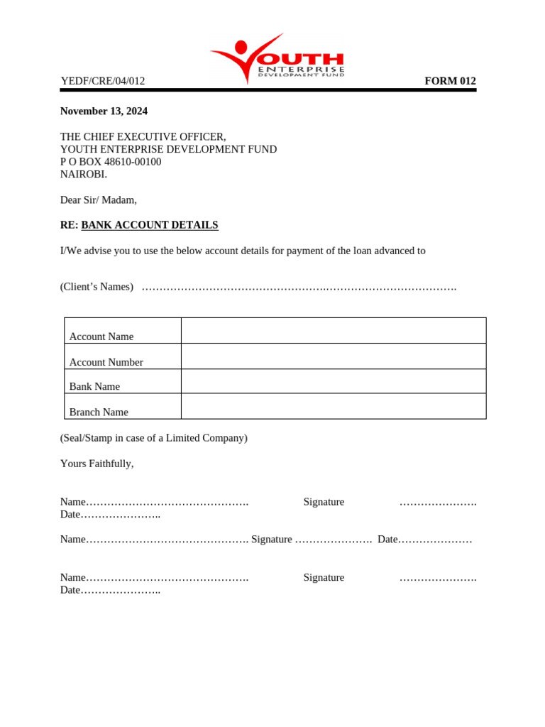 Bank Account Details Submission Form | PDF