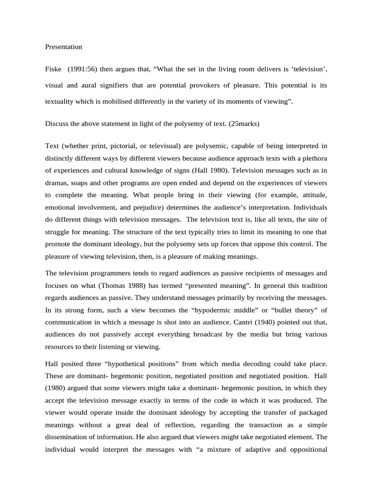 Understanding Television's Polysemy | PDF | Narrative | Advertising