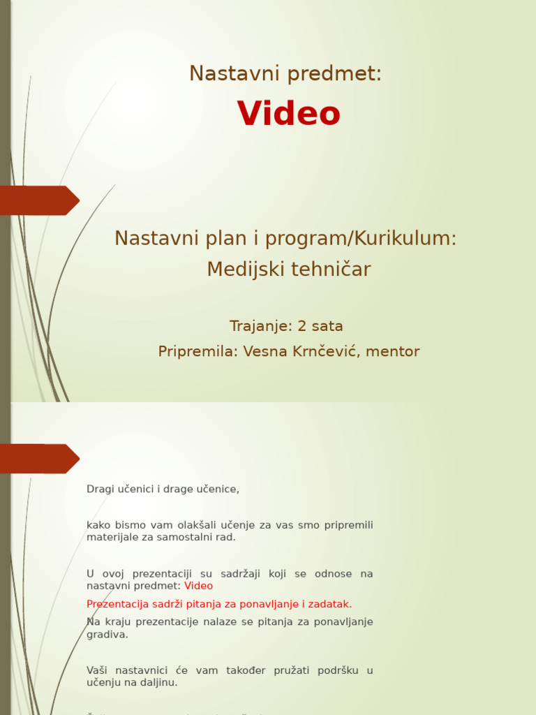 Medijski Tehniƒar - Video Loglaj Sinopsis Scenarij - 2. Razred | PDF