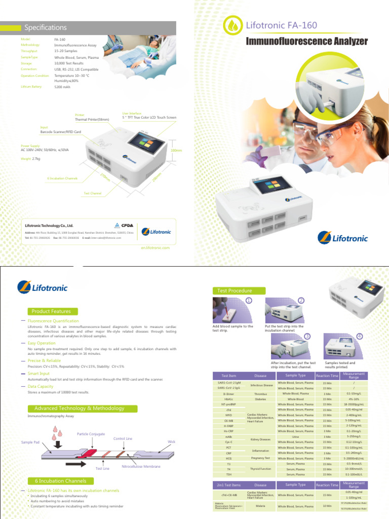 Lifotronic FA-160 Immunofluorescence Analyzer | PDF | C Reactive ...