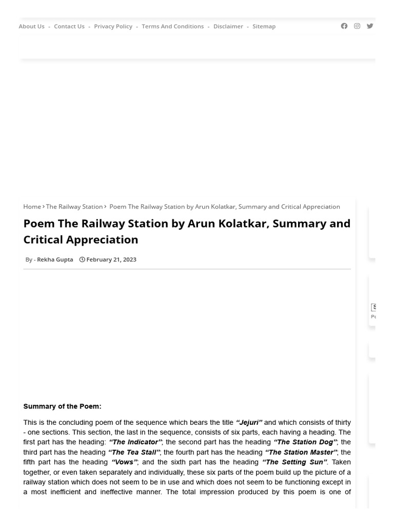 Poem The Railway Station by Arun Kolatkar, Summary and Critical ...