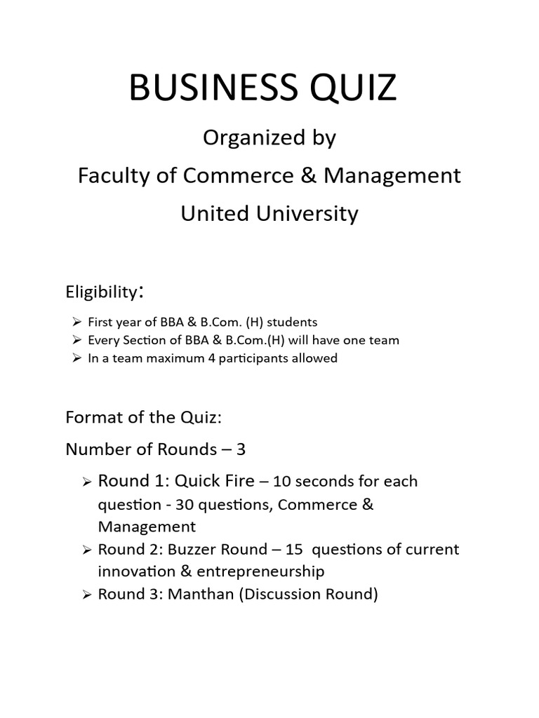 Business Quiz for BBA & B.Com Students | PDF | Technology & Engineering