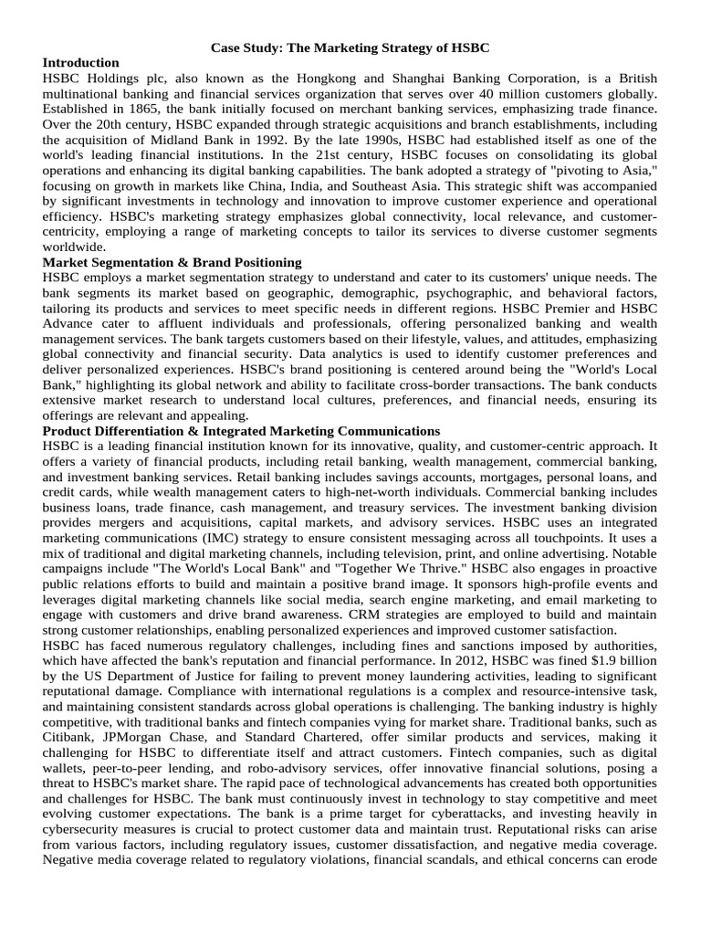 CASE STUDY 1 MBS - Students | PDF | Hsbc | Marketing Communications