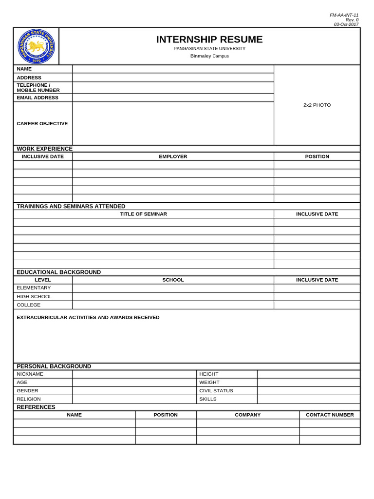 11 Internship Resume | PDF