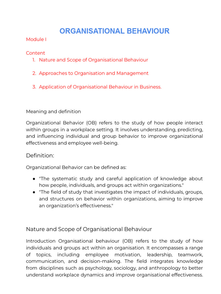 Organisational Behaviour Module I Notes | PDF | Organizational Behavior ...