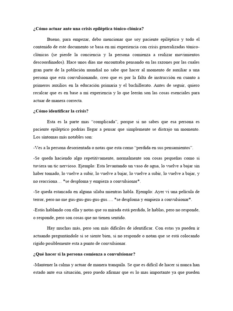 Como Actuar Ante Una Convulsion | PDF | Epilepsia | Medicina CLINICA