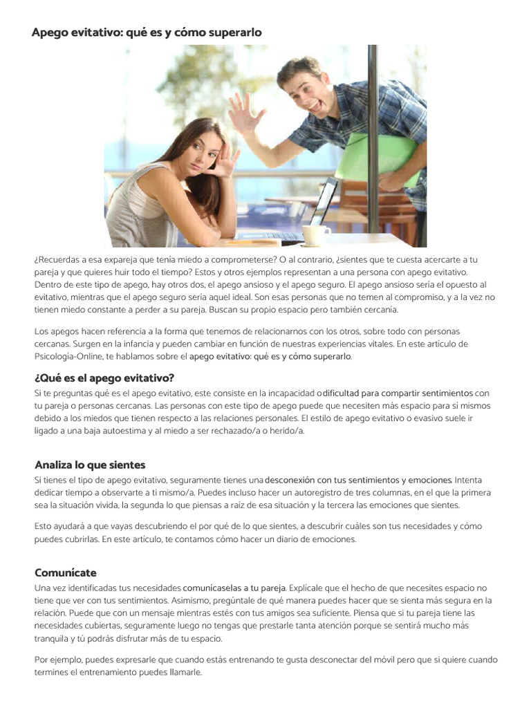 Apego Evitativo Qué Es y Cómo Superarlo | PDF | Teoría de apego | Amor