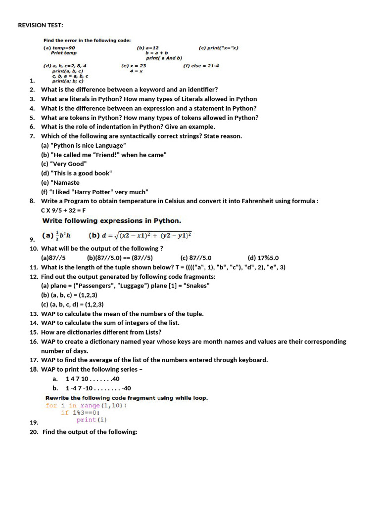 Revision XII On Python 02-04-2024 | PDF | Language Arts & Discipline | Teaching Methods & Materials