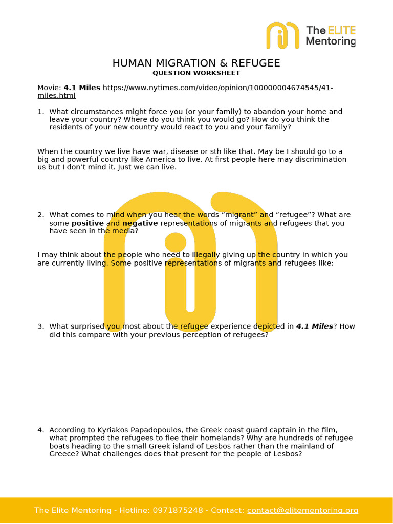 TEM Human Migration - Worksheet | PDF | Refugee | Human Migration