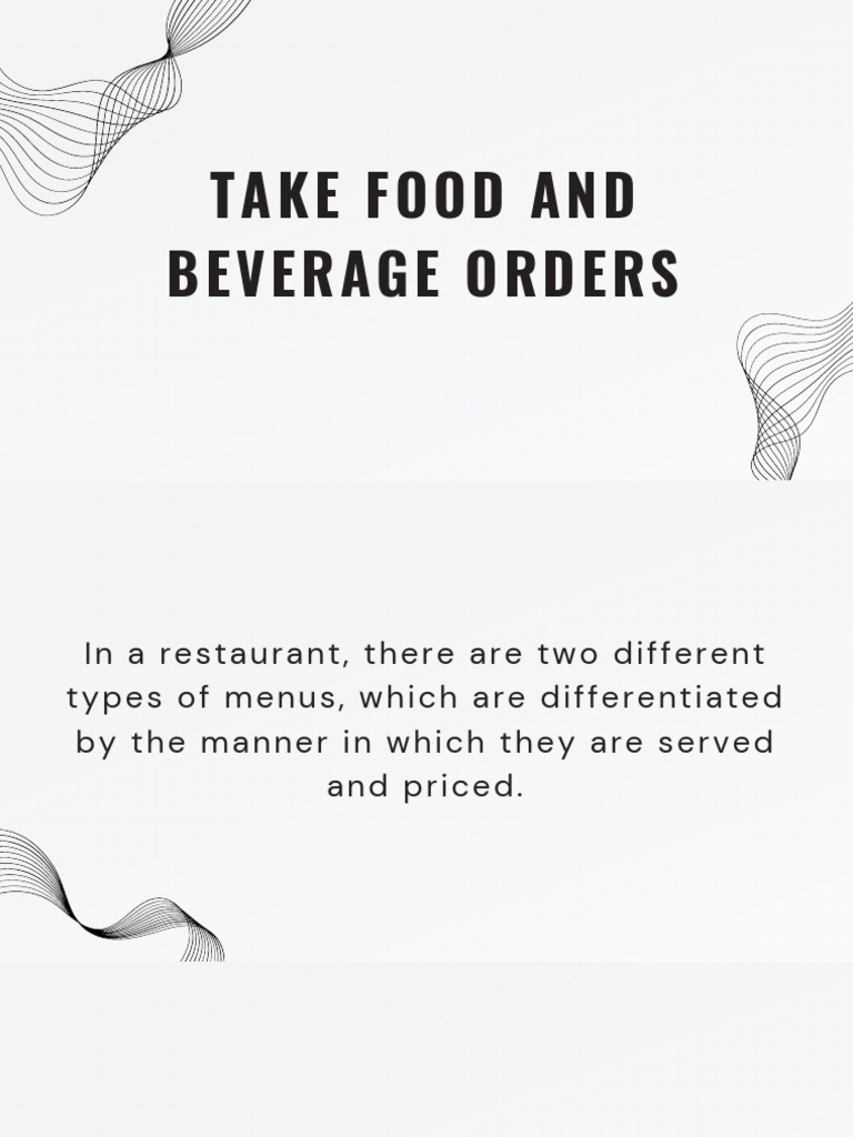 Take Food and Beverage Orders | PDF | Menu | Cuisine