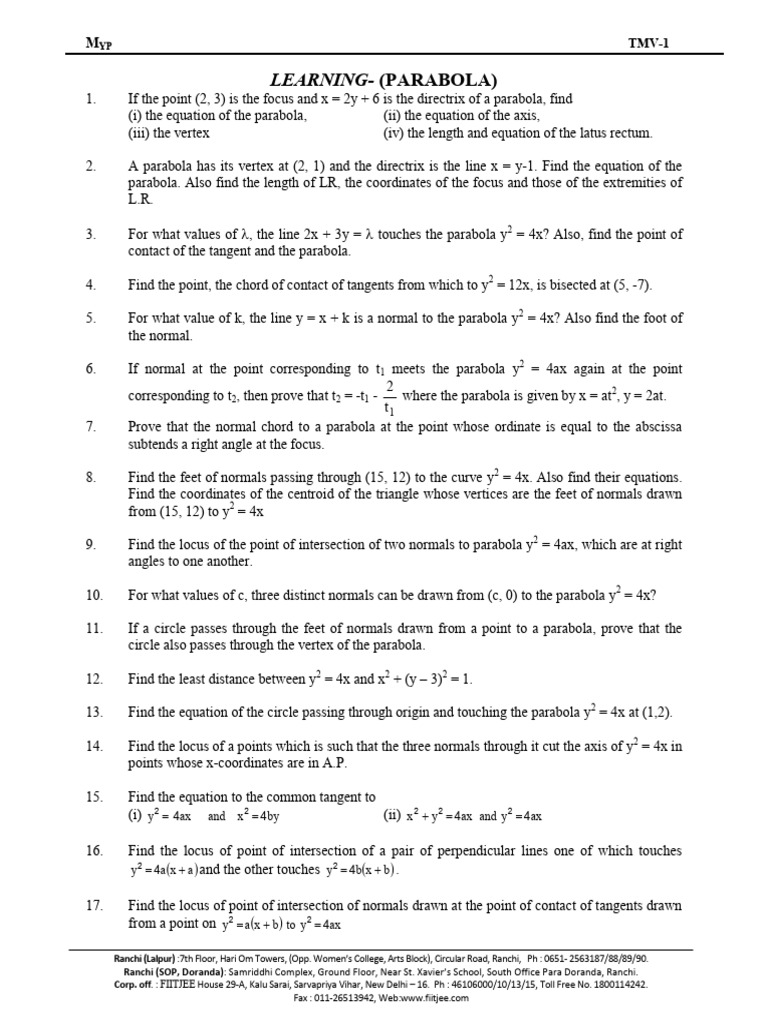 Parabola | PDF | Triangle | Circle