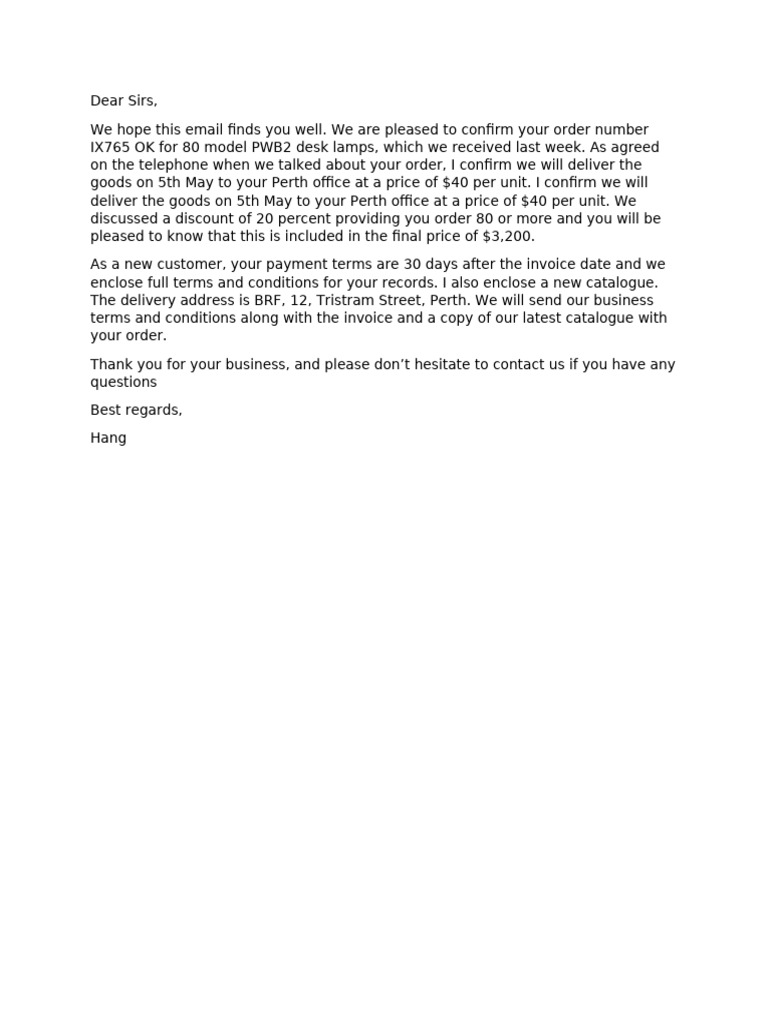 Write Email Confirm Order | PDF | Home & Garden