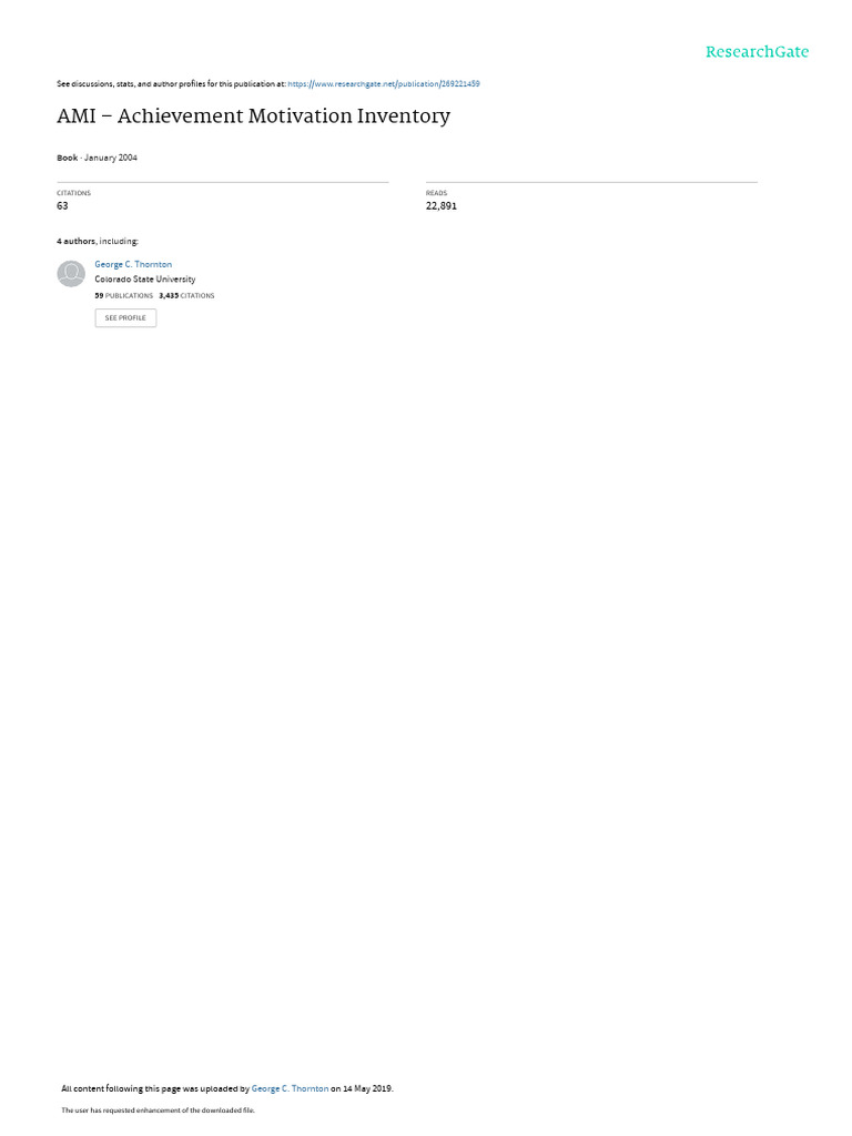 Achievement Motivation Inventory 2004 | PDF