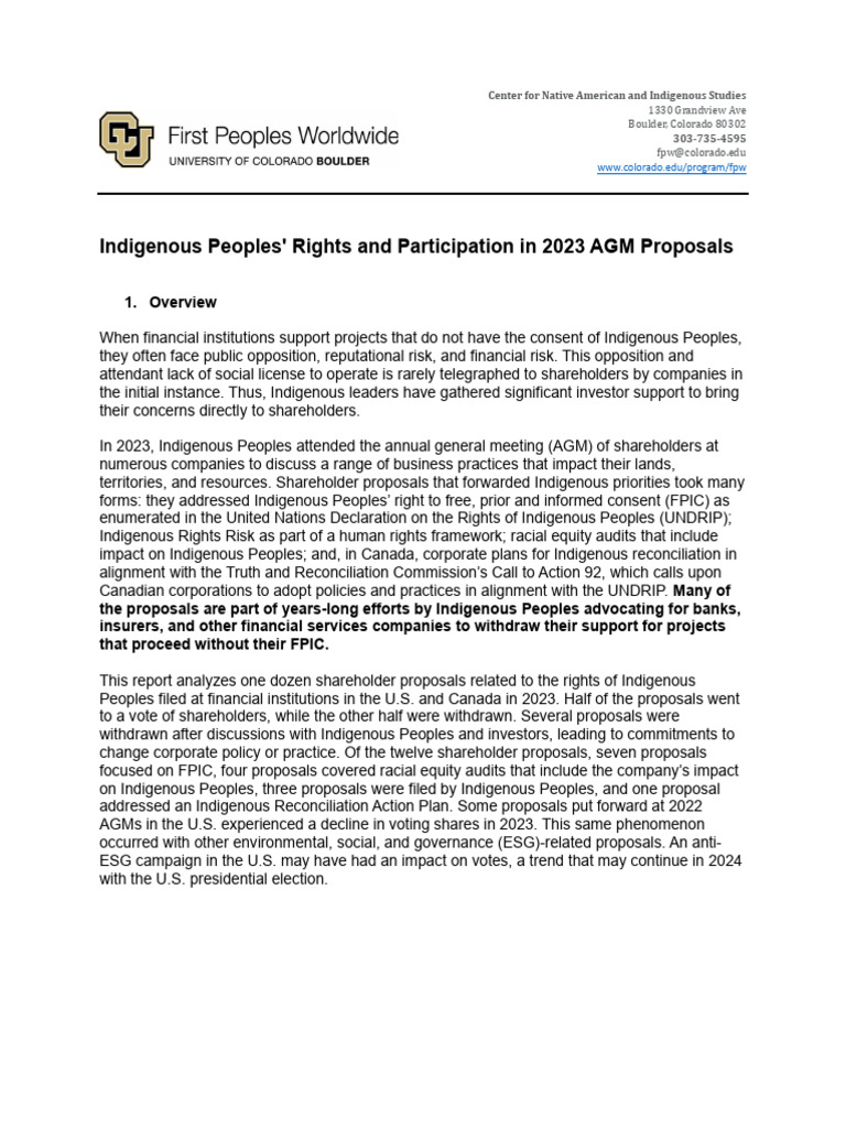 Indigenous Peoples and The 2023 Agm Season | PDF | Insurance | Risk