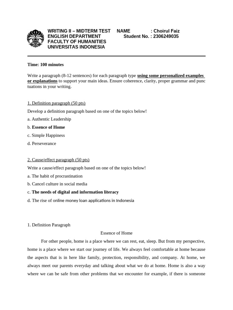 Choirul Faiz - UTS Writing 2 - 2024 | PDF | Literacy | Human Communication