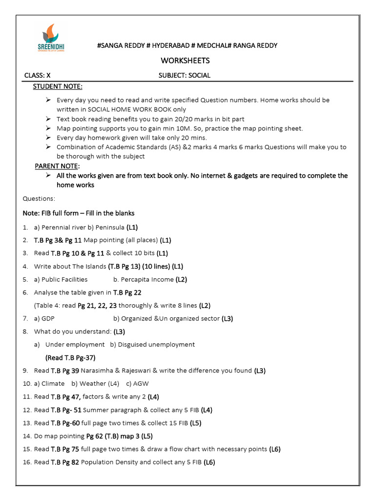 Class X Social Worksheets | PDF