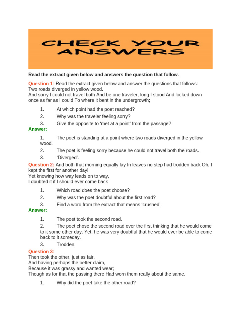 Road Not Taken: Class 7 Q&A Guide | PDF | Poetry