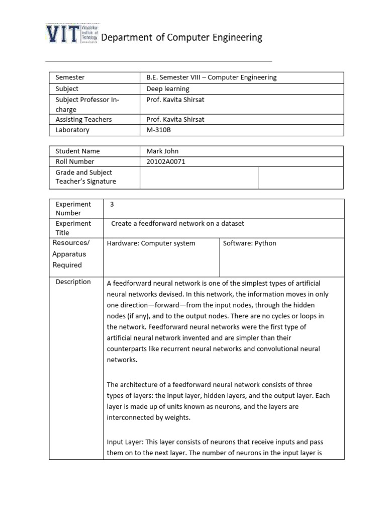 20102A0071 DL Experiment3 | PDF | Artificial Neural Network | Learning
