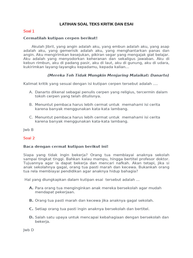 Latihan Soal Teks Kritik Dan Esai | PDF