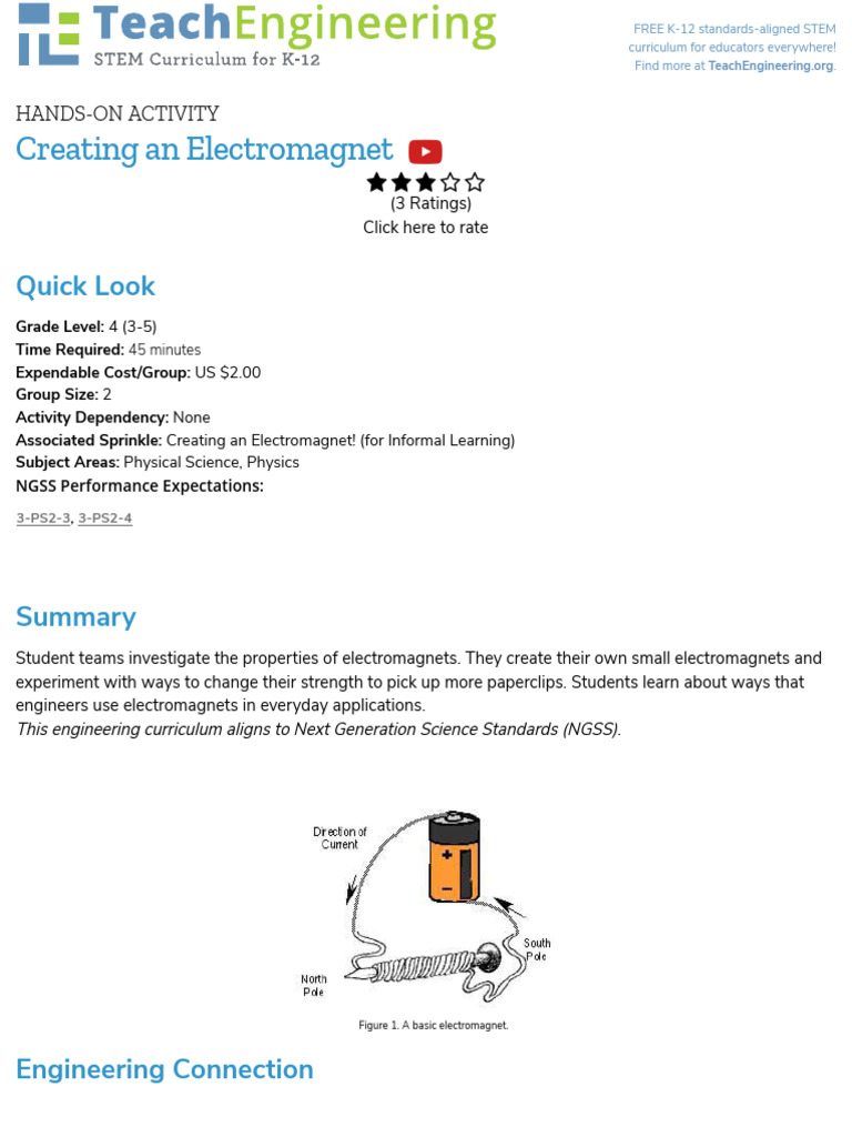 Build An Electromagnet Lesson Plan | PDF | Magnet | Magnetism