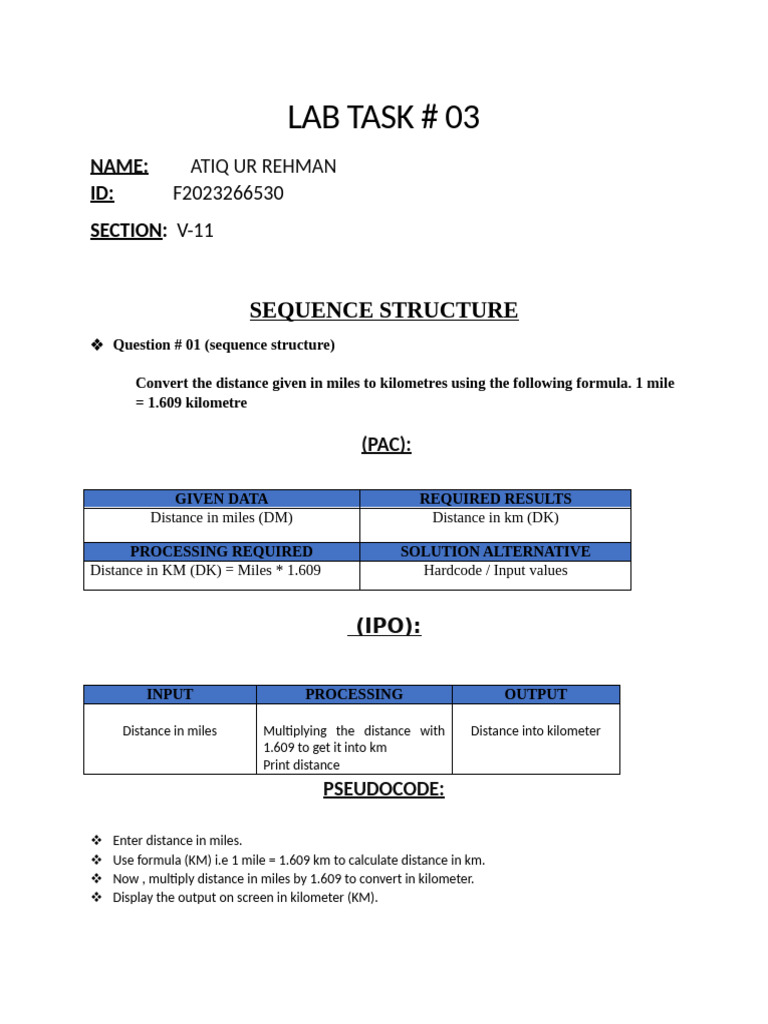 LAB TASK # 03 | PDF | Area | Algorithms