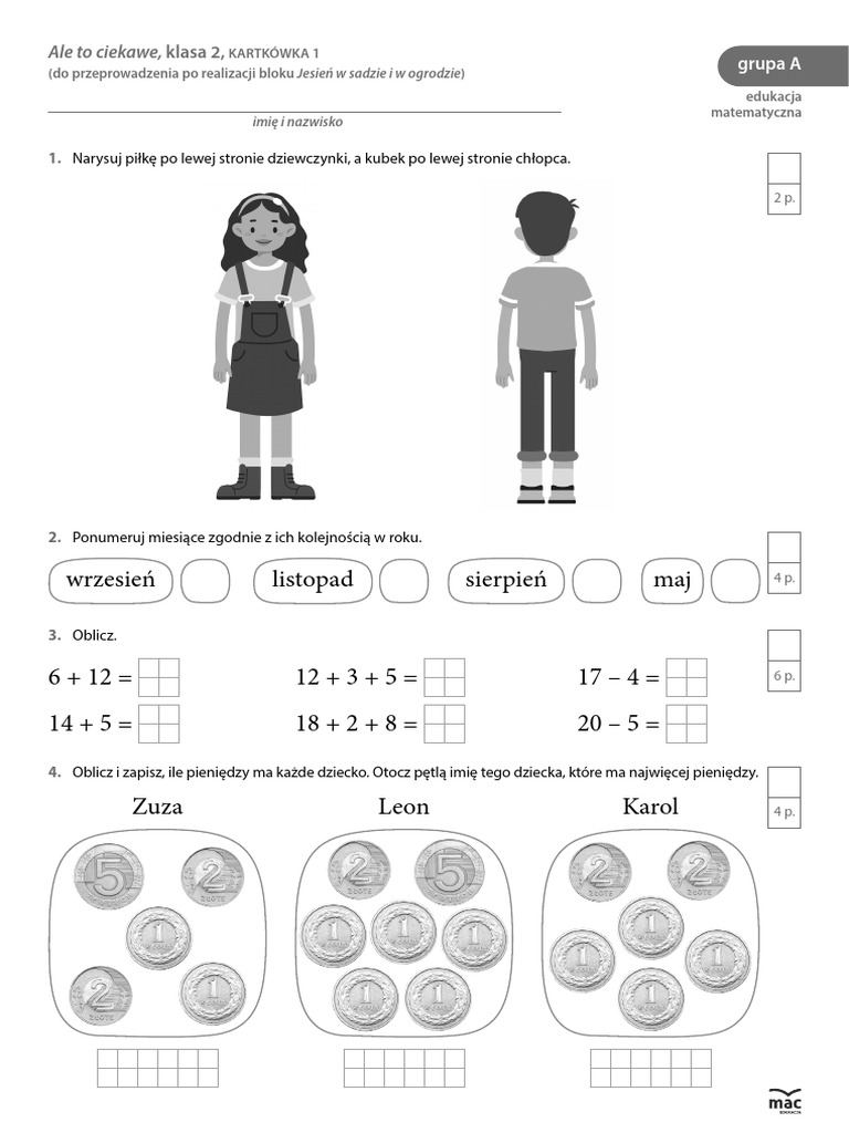 Kartkowka NR 1 Matematyka Kl2 Grupa A | PDF