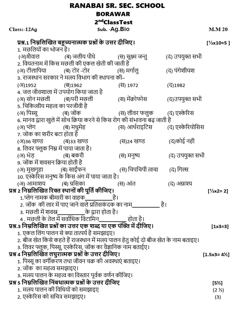 2nd Class Test | PDF