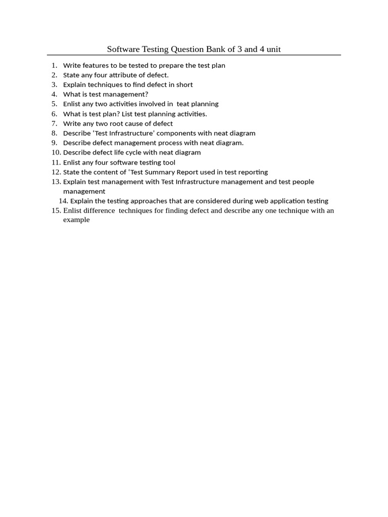 Software Testing Question Bank Of 3 And 4 Unit Pdf