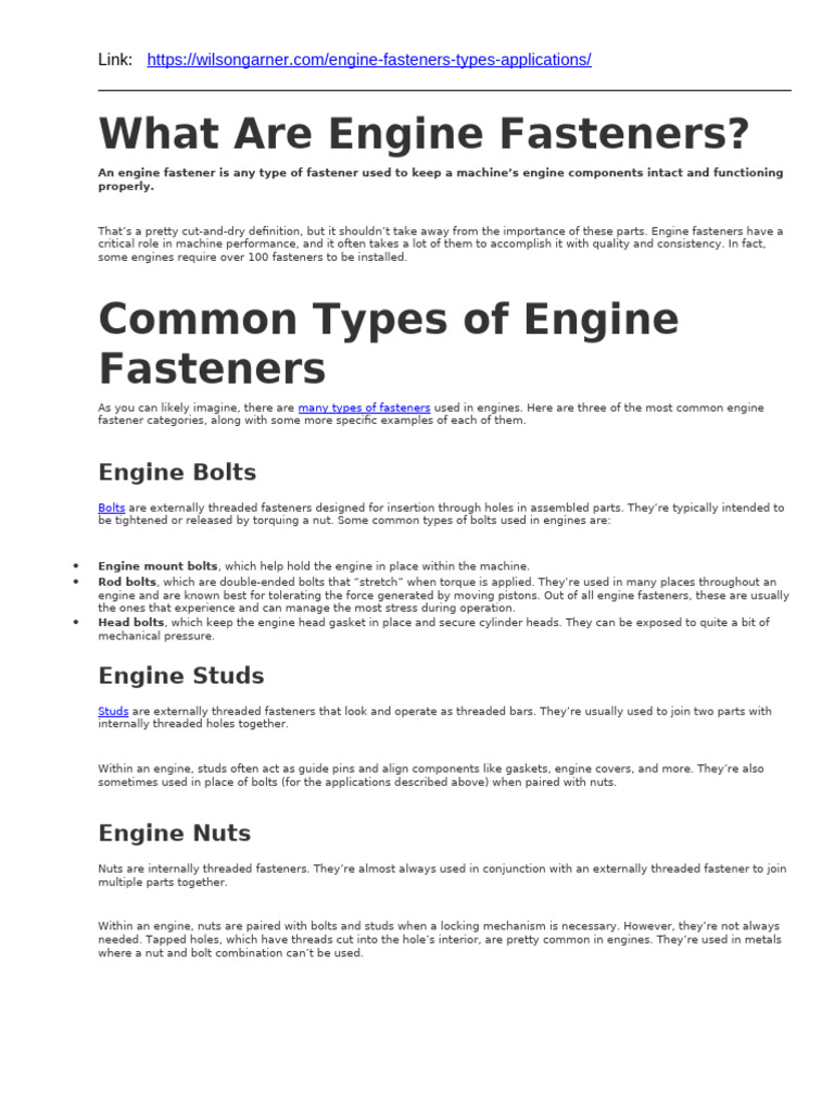 Engine - Fasteners | PDF | Screw | Nut (Hardware)