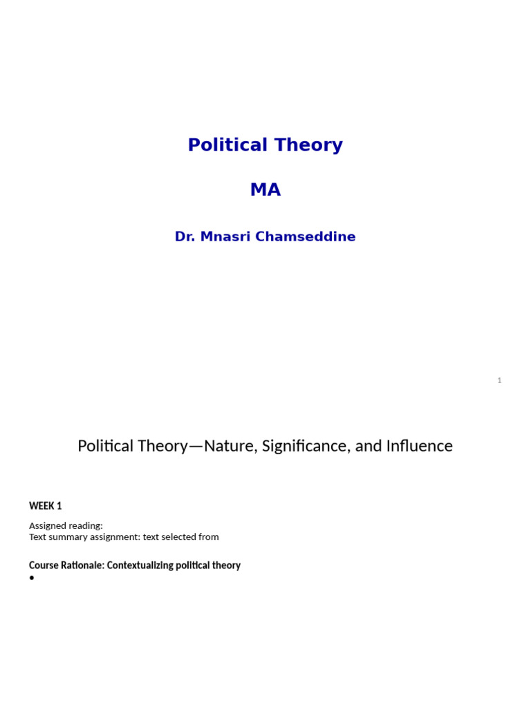 Political Theory Weeks 1, 2, 3 | PDF | Political Philosophy | Marxism