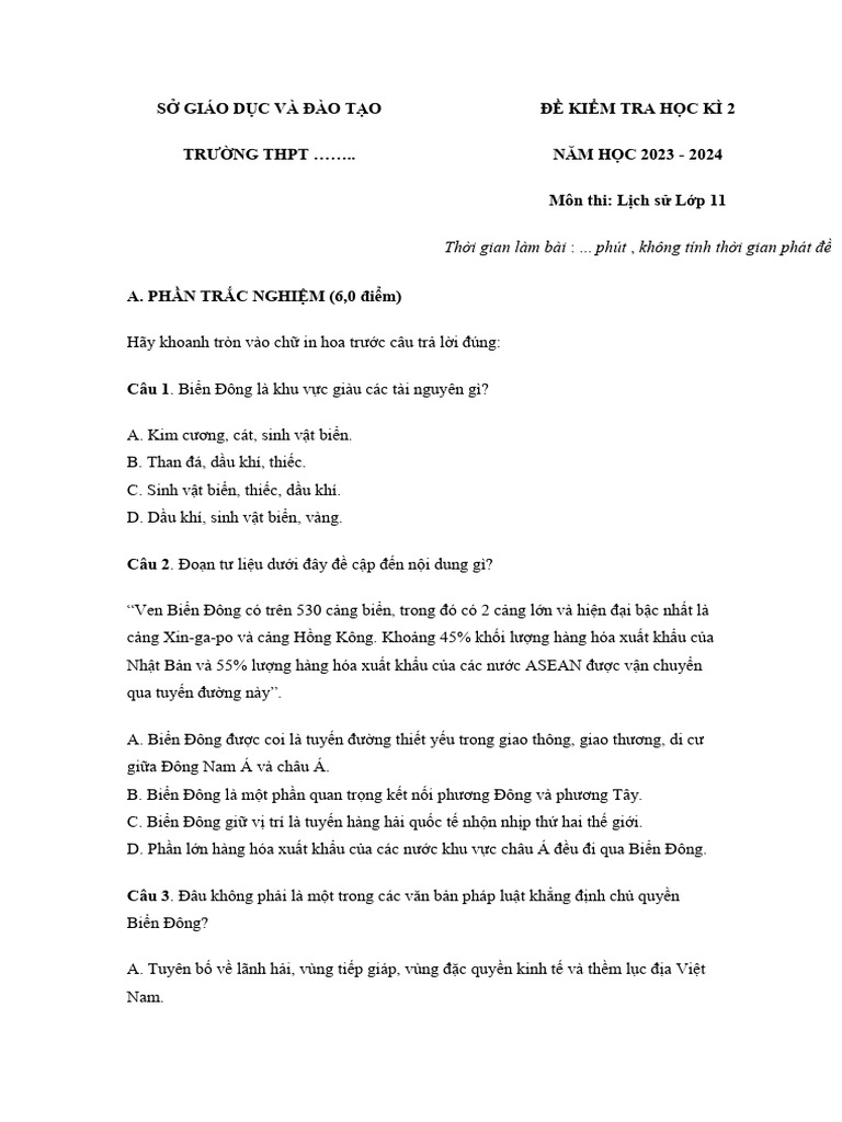 De Thi hk2 Lich Su 11 Canh Dieu | PDF