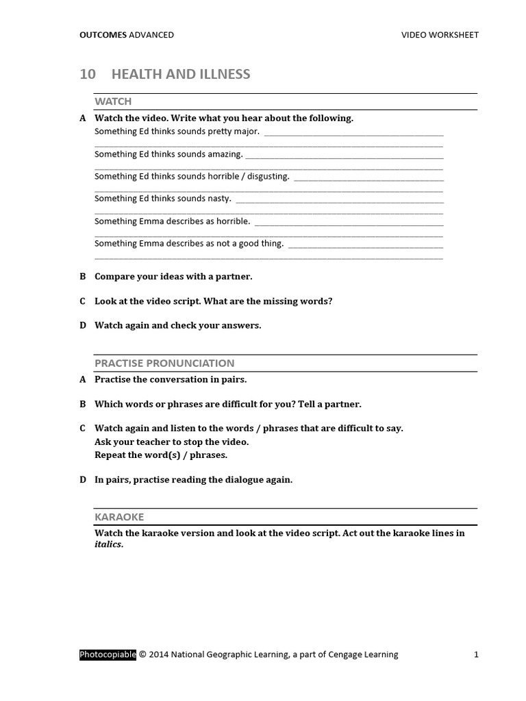 Health and Illness Video Worksheet | PDF