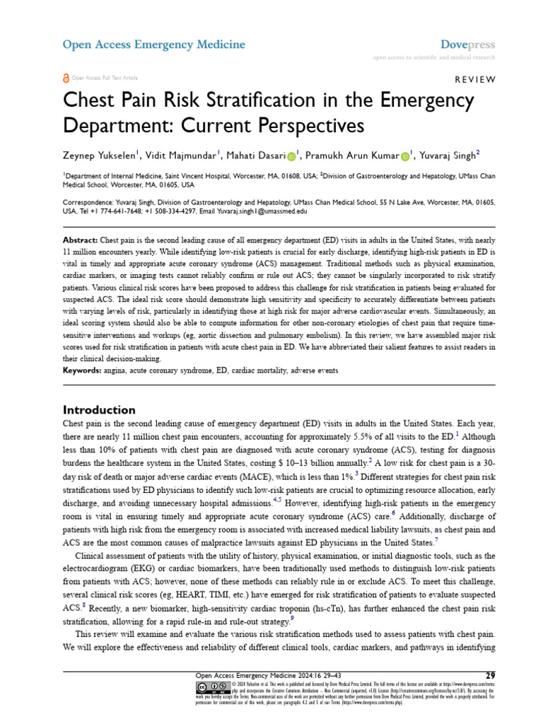 Chest Pain Risk Stratification in The Emergency Department | PDF ...