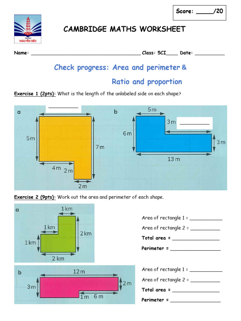Worksheet - 5CI Week 2 - Lesson 5 - Check Progress Area and Perimeter ...