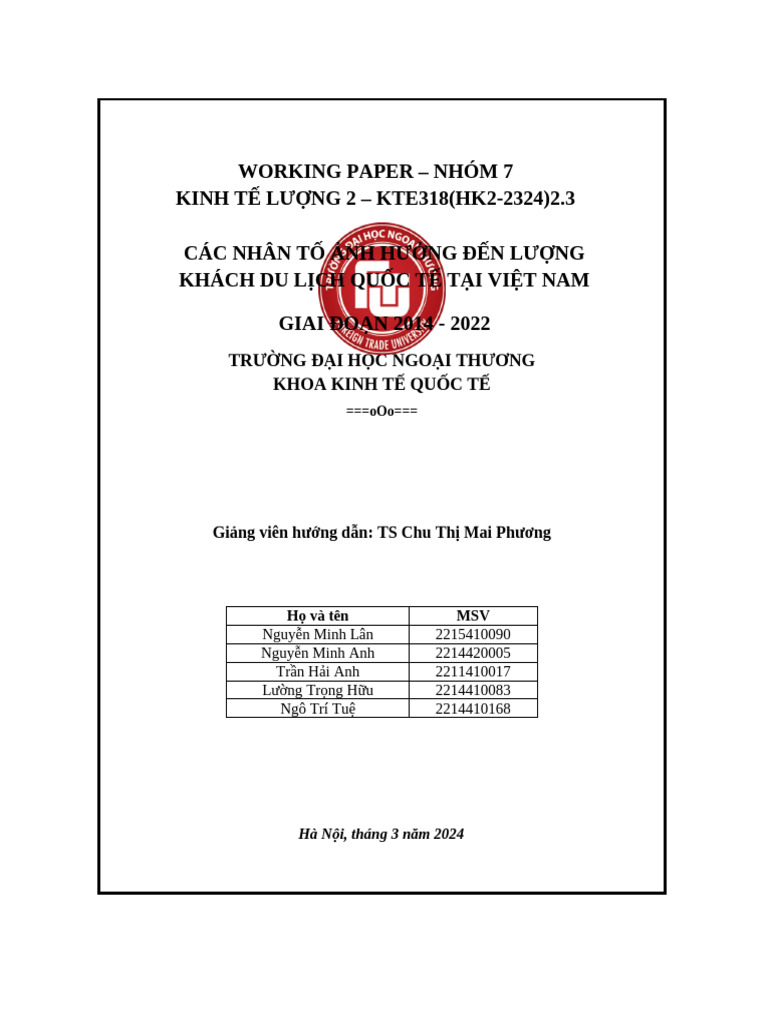 Kinh tế lượng - Nhóm 7 | PDF
