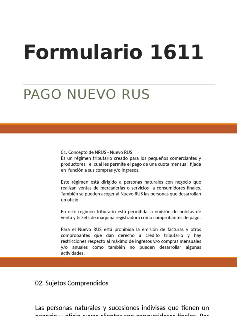 Boletas de Pago Pago de Tributos, Formulario 1611 Pago Nuevo RUS | PDF ...
