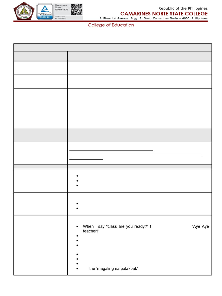 Sample Activity Plan - Aleroso | PDF | Teachers | Learning