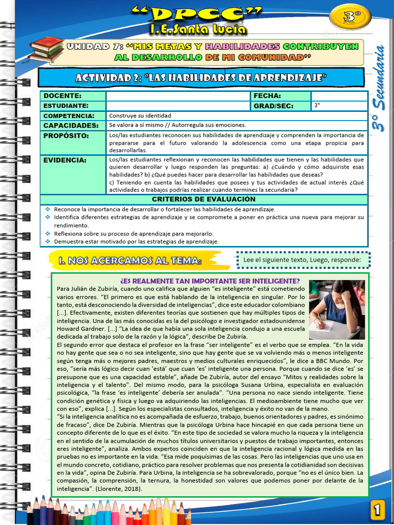 3° DPCC - Actv.02-Unid.7 2024 | PDF | Aprendizaje | Inteligencia