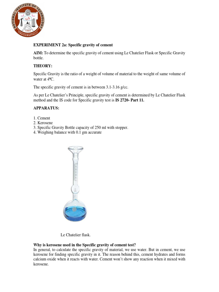 EXP-4a Specific Gravity of Cement | PDF