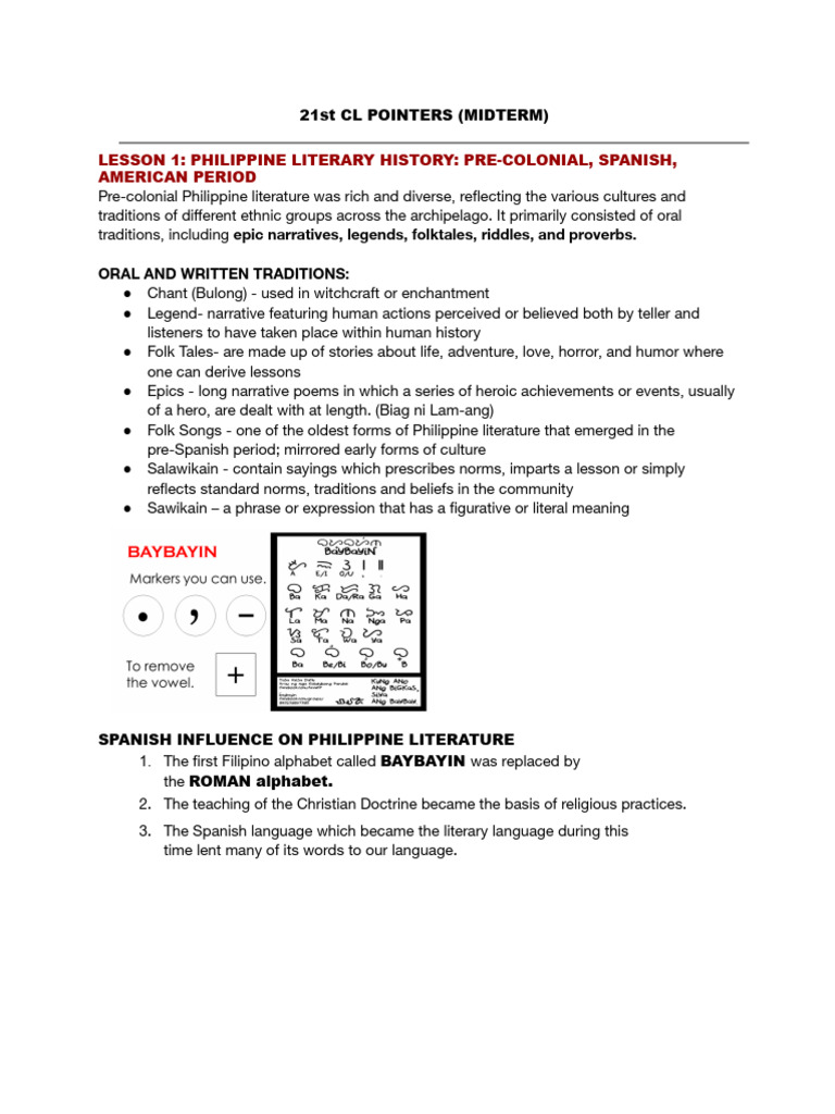 21st CL POINTERS (MIDTERM) | PDF | Poetry | Narrative