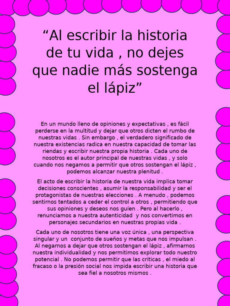 Al Escribir La Historia de Tu Vida | PDF