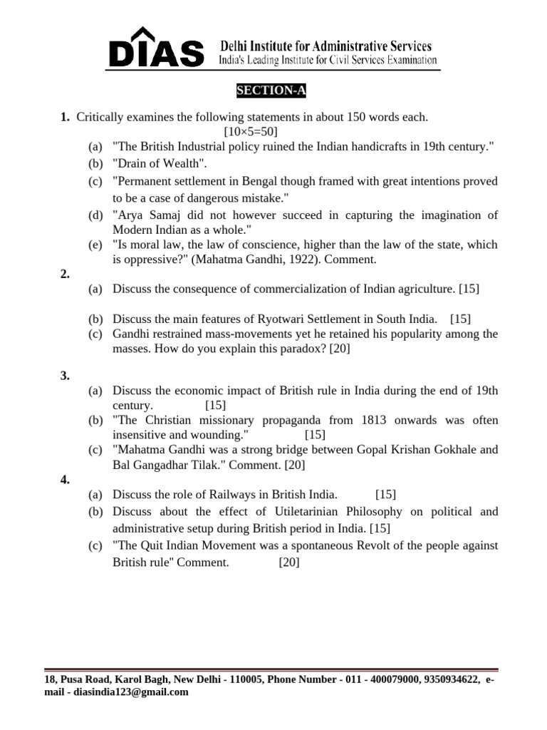 History Optional - Test - 6 (Only Question) | PDF | British Raj ...