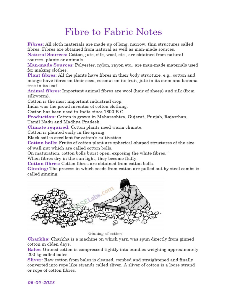 Fibre to Fabric Notes | PDF | Textiles | Yarn